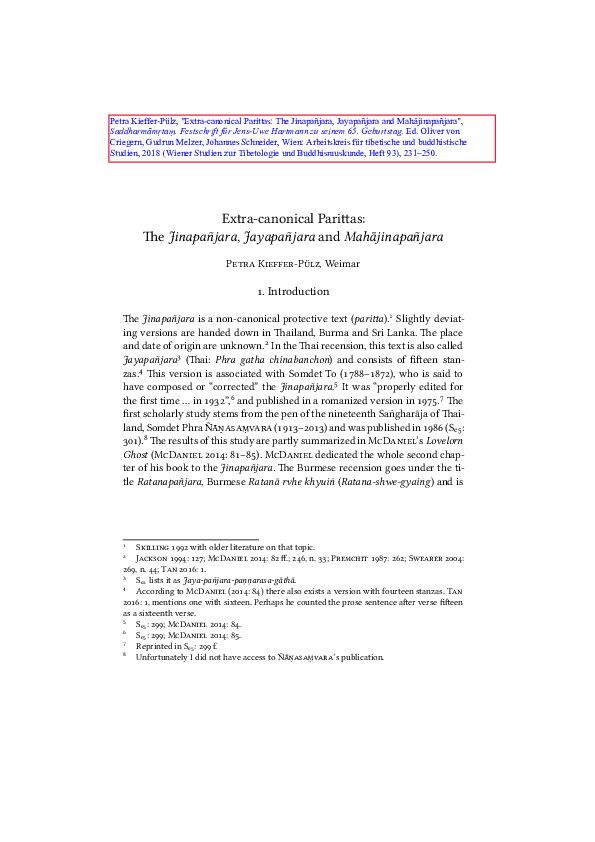 (PDF) Petra Kieffer-Pülz, "Extra canonical Parittas: The Jinapañjara ...