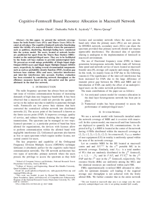Pdf Cognitive Femtocell Based Resource Allocation In Macrocell Network