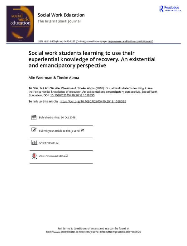 (PDF) Social Work Education Social work students learning to use their ...