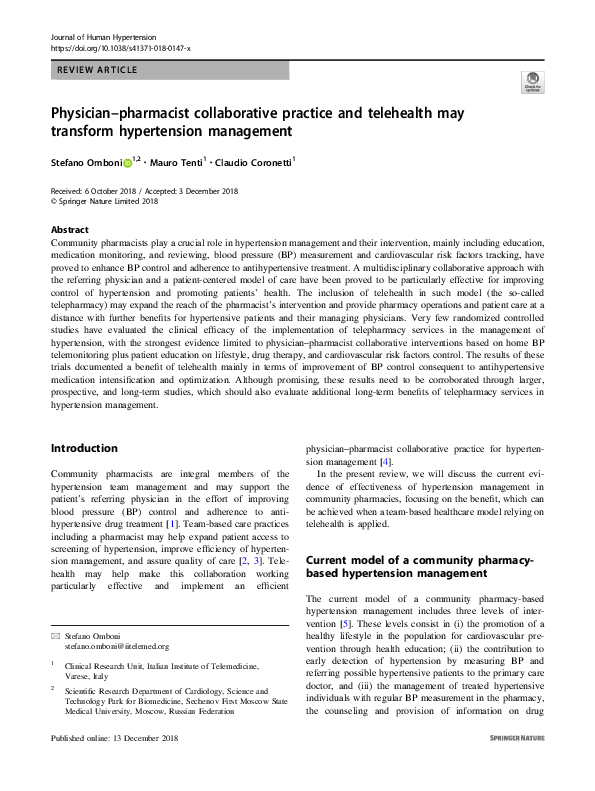 (PDF) Physician-pharmacist collaborative practice and telehealth may ...