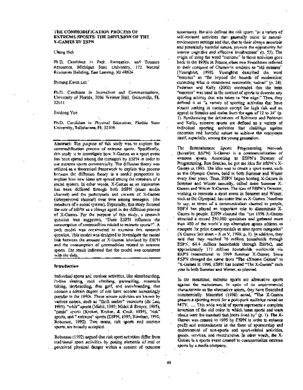(PDF) The commodification process of extreme sports: the diffusion of ...