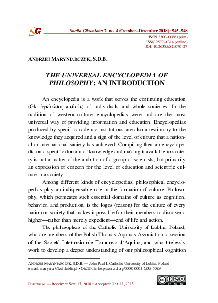 (PDF) The Universal Encyclopedia of Philosophy: An Introduction