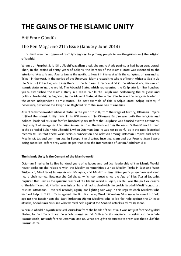 (PDF) THE GAINS OF THE ISLAMIC UNITY