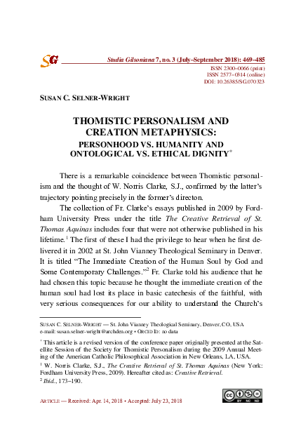 (PDF) Thomistic Personalism and Creation Metaphysics: Personhood vs ...