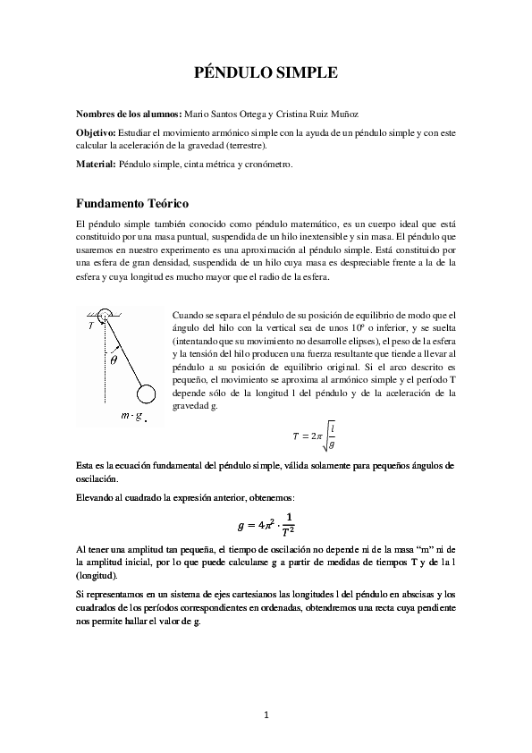 (DOC) PÉNDULO SIMPLE