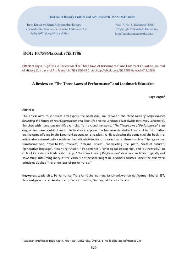 (PDF) A Review on "The Three Laws of Performance" and Landmark Education