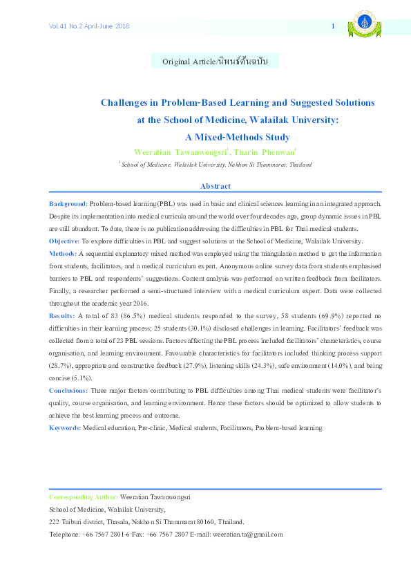 (PDF) Challenges in Problem-Based Learning and Suggested Solutions at ...