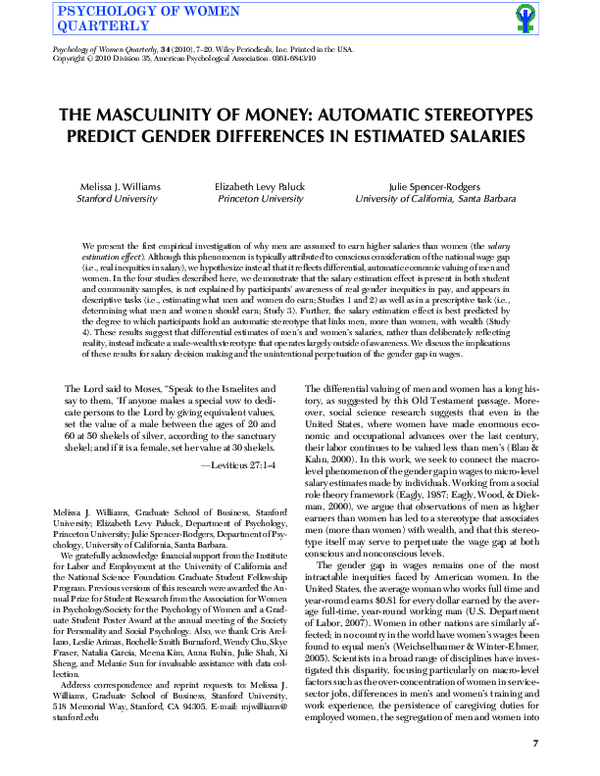 (PDF) The price of being female: Implicit economic stereotypes as ...