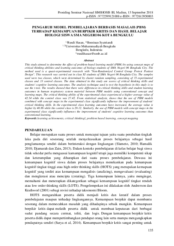 (PDF) PENGARUH MODEL PEMBELAJARAN BERBASIS MASALAH (PBM) TERHADAP ...