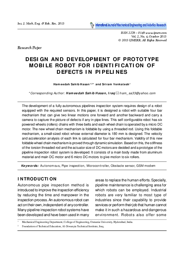 (PDF) DESIGN AND DEVELOPMENT OF PROTOTYPE MOBILE ROBOT FOR ...