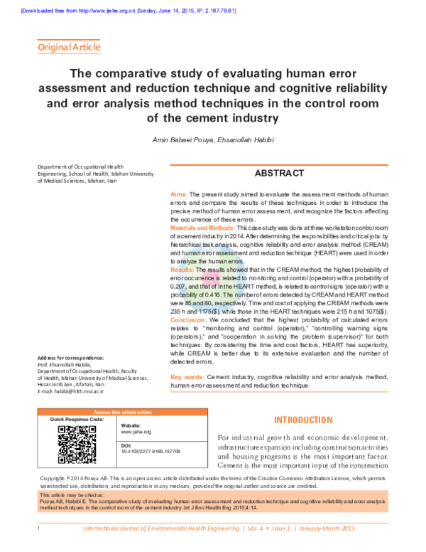(PDF) The comparative study of evaluating human error assessment and reduction technique and ...