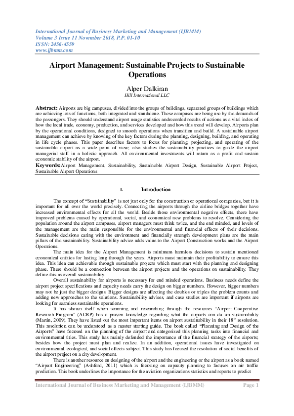 (PDF) Airport Management: Sustainable Projects to Sustainable Operations