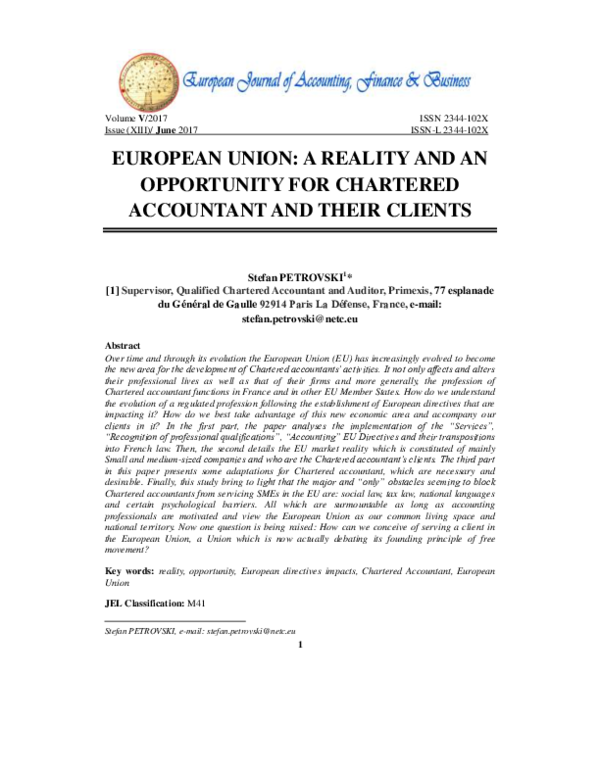 (PDF) EUROPEAN UNION: A REALITY AND AN OPPORTUNITY FOR CHARTERED ...