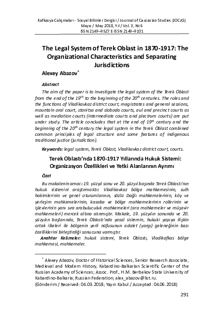 (PDF) The Legal System of Terek Oblast in 1870-1917: The Organizational ...