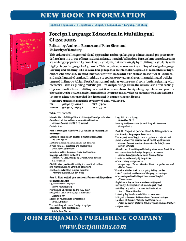 (PDF) Foreign Language Education in Multilingual Classrooms.