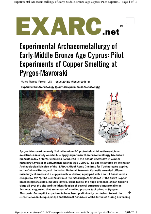 (PDF) Experimental Archaeometallurgy of Early-Middle Bronze Age Cyprus ...