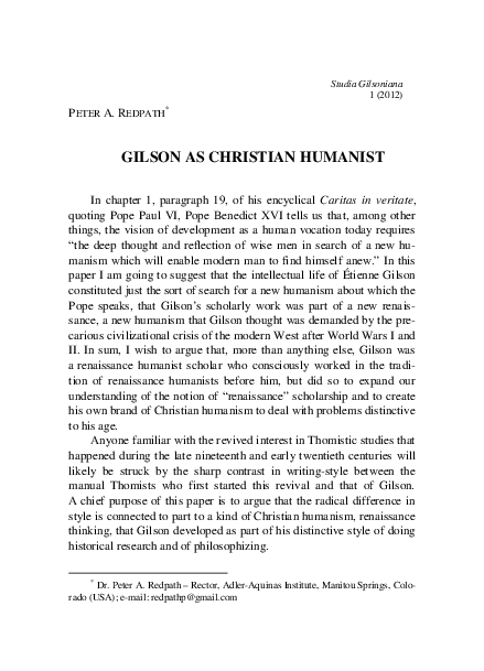 (PDF) Gilson as Christian Humanist