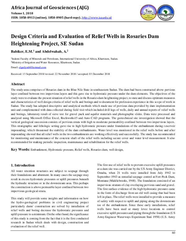 (PDF) Design Criteria and Evaluation of Relief Wells in Rosaries Dam ...