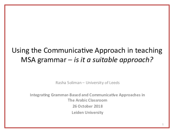 (PPT) Using the communicative approach in teaching MSA grammar - Is it ...