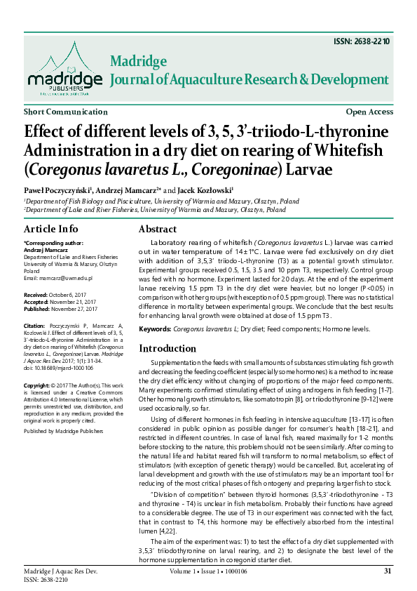 (PDF) Effect of different levels of 3, 5, 3’-triiodo-L-thyronine ...