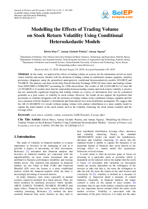 Pdf Modelling The Effects Of Trading Volume On Stock Return Volatility Using Conditional