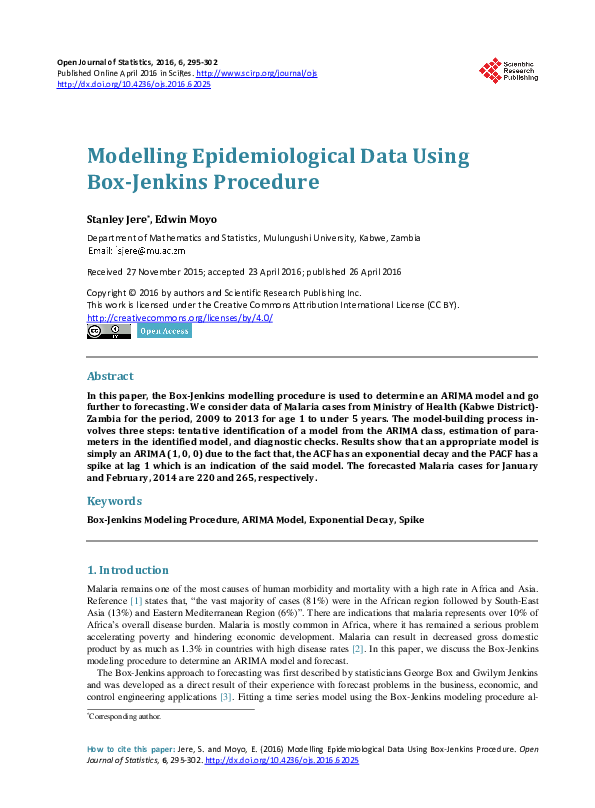 (PDF) Modelling Epidemiological Data Using Box-Jenkins Procedure