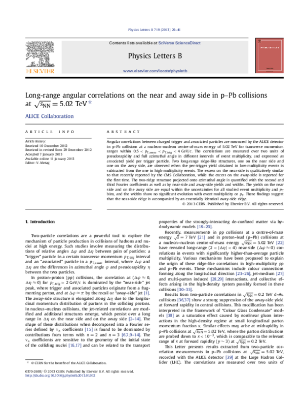 (PDF) Long-range angular correlations on the near and away side in p–Pb collisions at