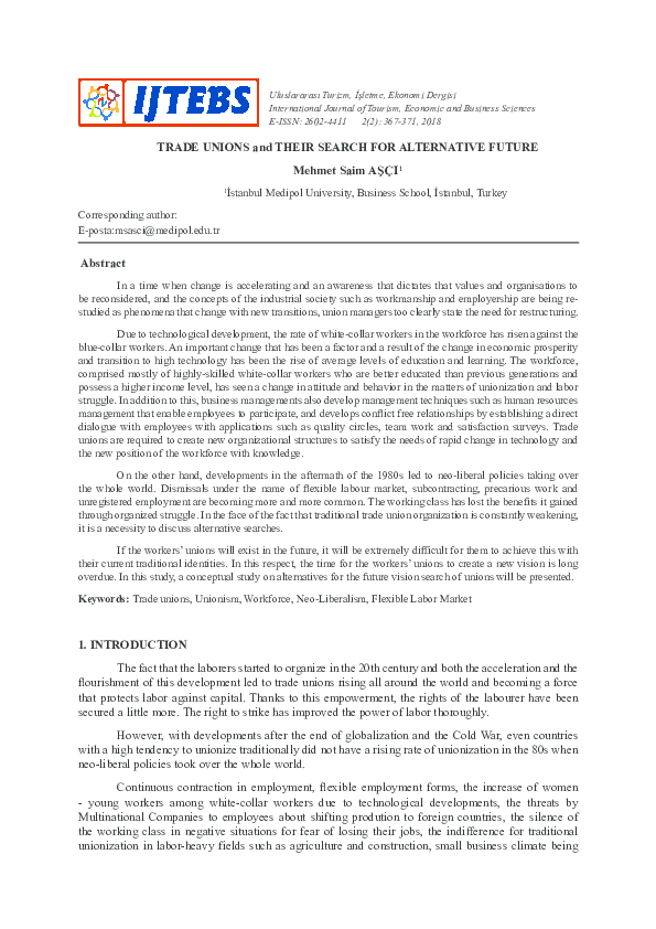 (PDF) TRADE UNIONS and THEIR SEARCH FOR ALTERNATIVE FUTURE[#508606 ...