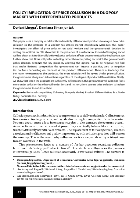 (PDF) Policy Implication of Price Collusion in a Duopoly Market with ...