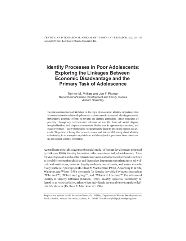 (PDF) Identity processes in poor adolescents: Exploring the linkages ...