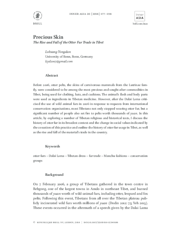 (PDF) Precious Skin The Rise and Fall of the Otter Fur Trade in Tibet