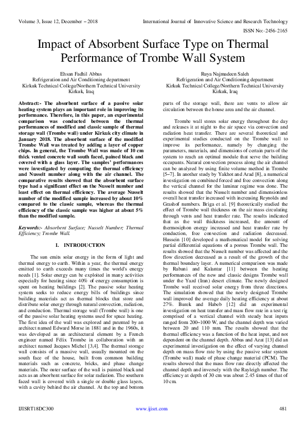 (PDF) Impact of Absorbent Surface Type on Thermal Performance of Trombe ...