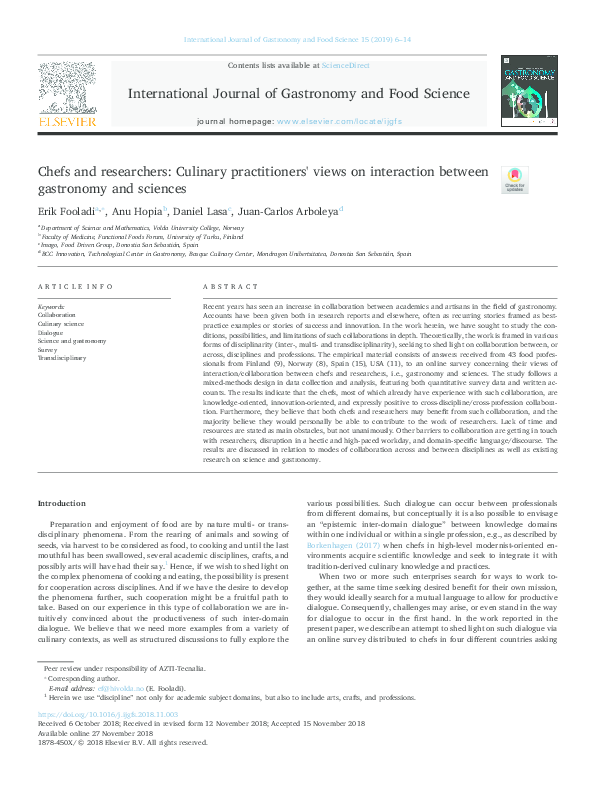 (PDF) Chefs and researchers: Culinary practitioners' views on ...