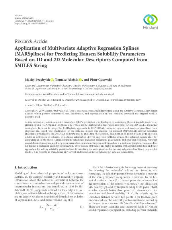 Pdf Application Of Multivariate Adaptive Regression Splines Marsplines For Predicting Hansen