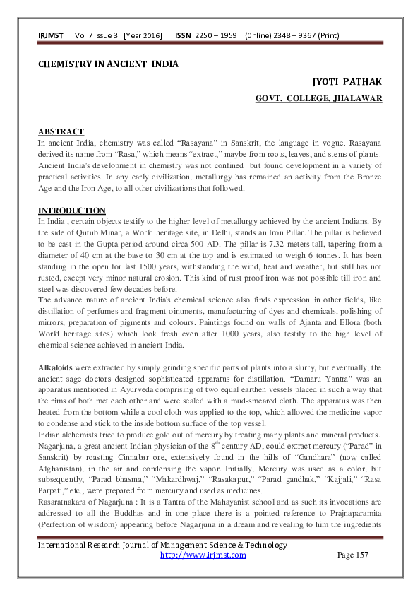 (PDF) CHEMISTRY IN ANCIENT INDIA