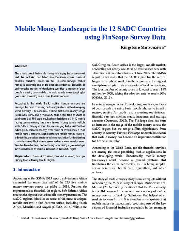 (PDF) Mobile Money Landscape in the 12 SADC Countries using FinScope ...