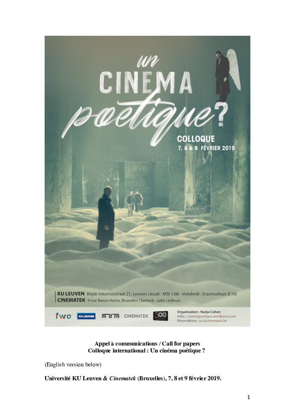 (PDF) Appel à communications : Un cinema poétique ? / Poetic cinema?