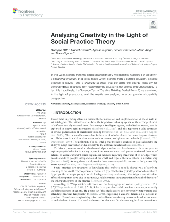 (PDF) Analyzing Creativity in the Light of Social Practice Theory