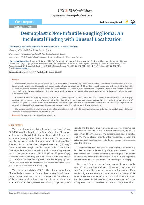 (PDF) Desmoplastic Non-Infantile Ganglioglioma; An Incidental Finding ...