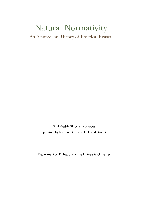 (PDF) Introduction to MA Thesis - Natural Normativity: An Aristotelian ...