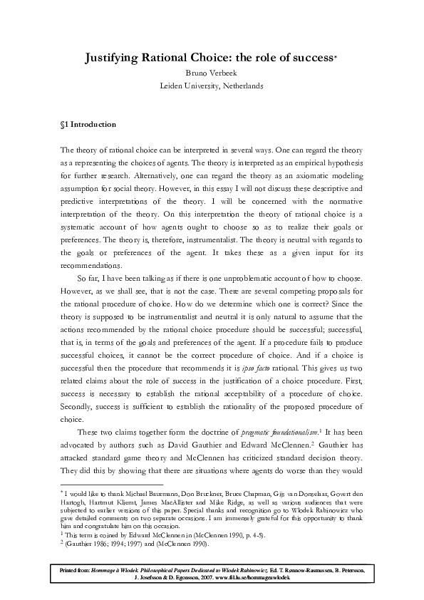 (PDF) Justifying Rational Choice: the role of success.