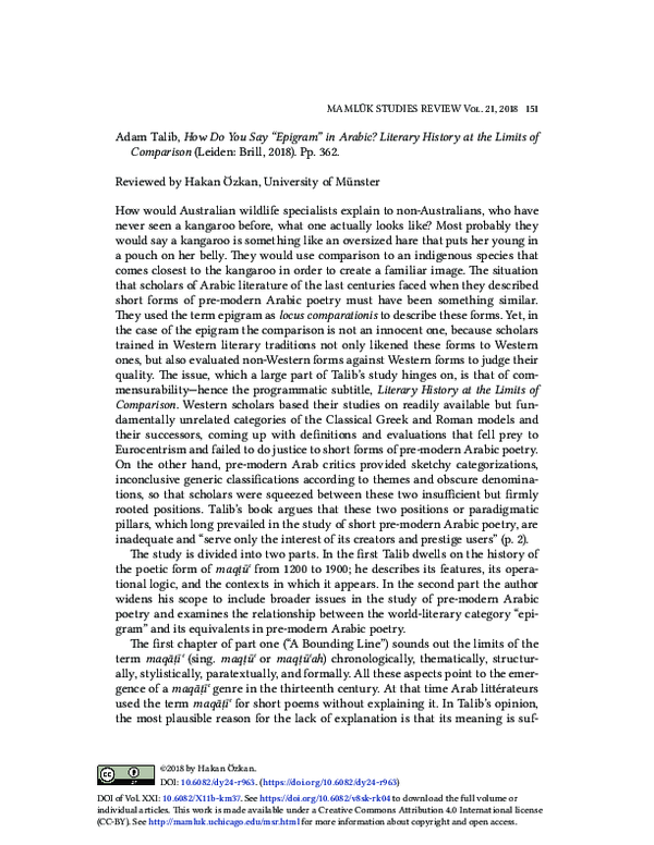 (PDF) Adam Talib: How Do You Say “Epigram” in Arabic? Literary History ...
