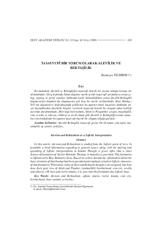 (PDF) Tasavvufî Bir Yorum Olarak Alevilik-Bektaşilik/Alevism and ...
