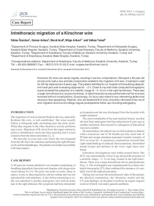 (PDF) Intrathoracic migration of a Kirschner wire
