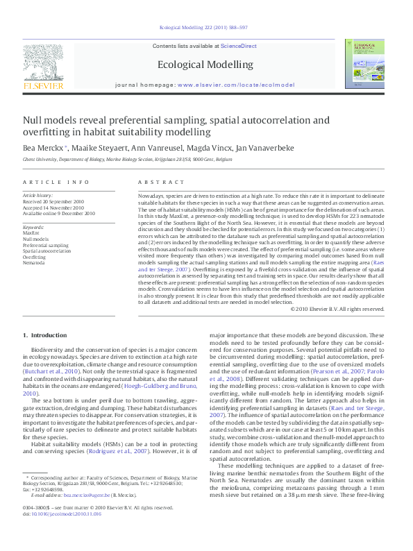 (PDF) Null models reveal preferential sampling, spatial autocorrelation and overfitting in ...