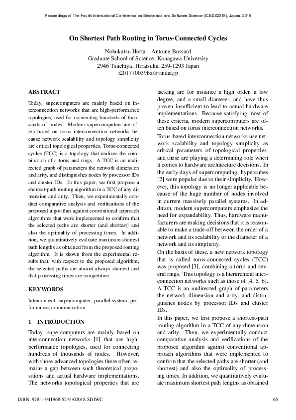 Pdf On Shortest Path Routing In Torus Connected Cycles Sdiwc Organization And Nobukatsu