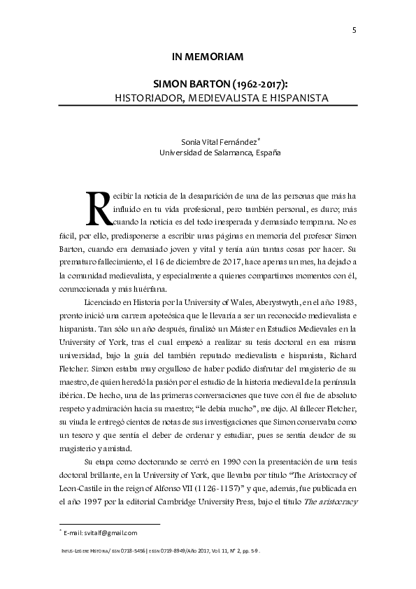 (PDF) In Memoriam Simon Barton (1962-2017): Historiador, medievalista e ...