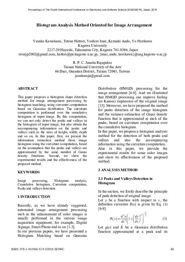 (PDF) Histogram Analysis Method Oriented for Image Arrangement
