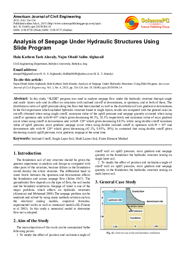 (PDF) Analysis of Seepage Under Hydraulic Structures Using.pdf