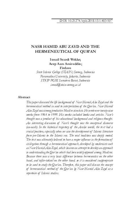 (PDF) NASR HAMID ABU ZAYD AND THE HERMENEUTICAL OF QUR’AN